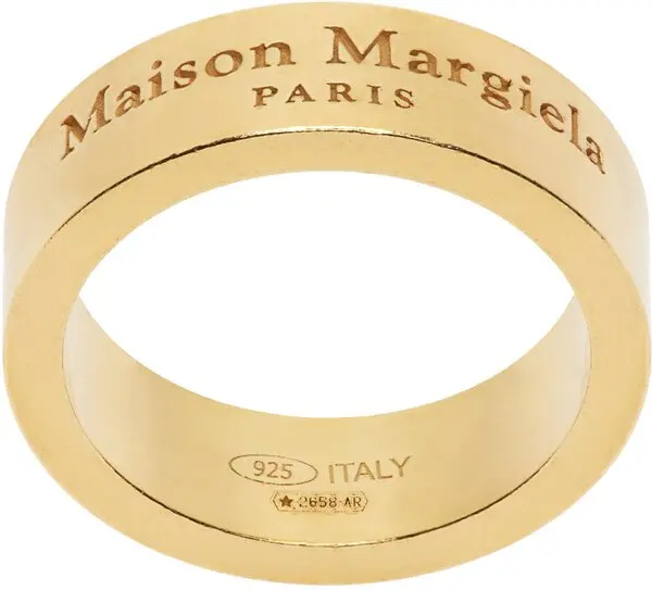 Maison Margiela Gold-Tone Logo Ring In 950 Yellow Gold Plat
